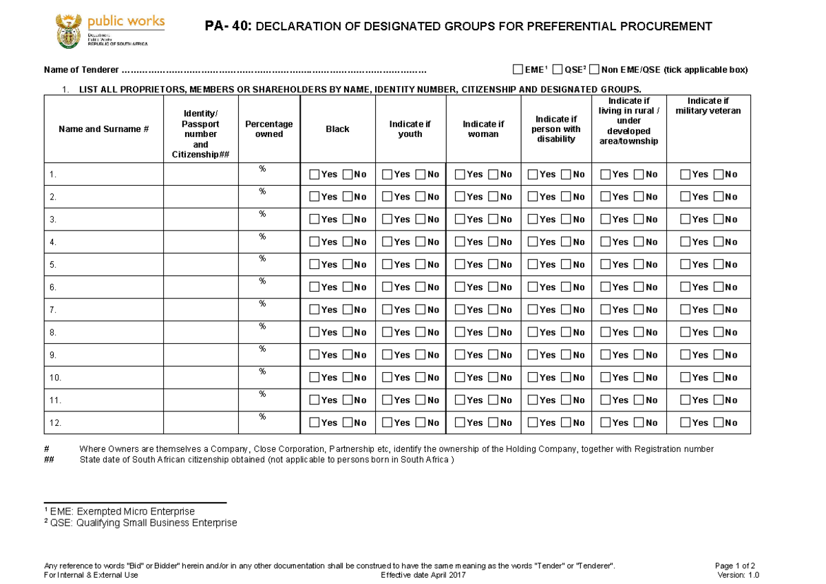 PA40 Declaration of designated groups - PA- 40: DECLARATION OF ...