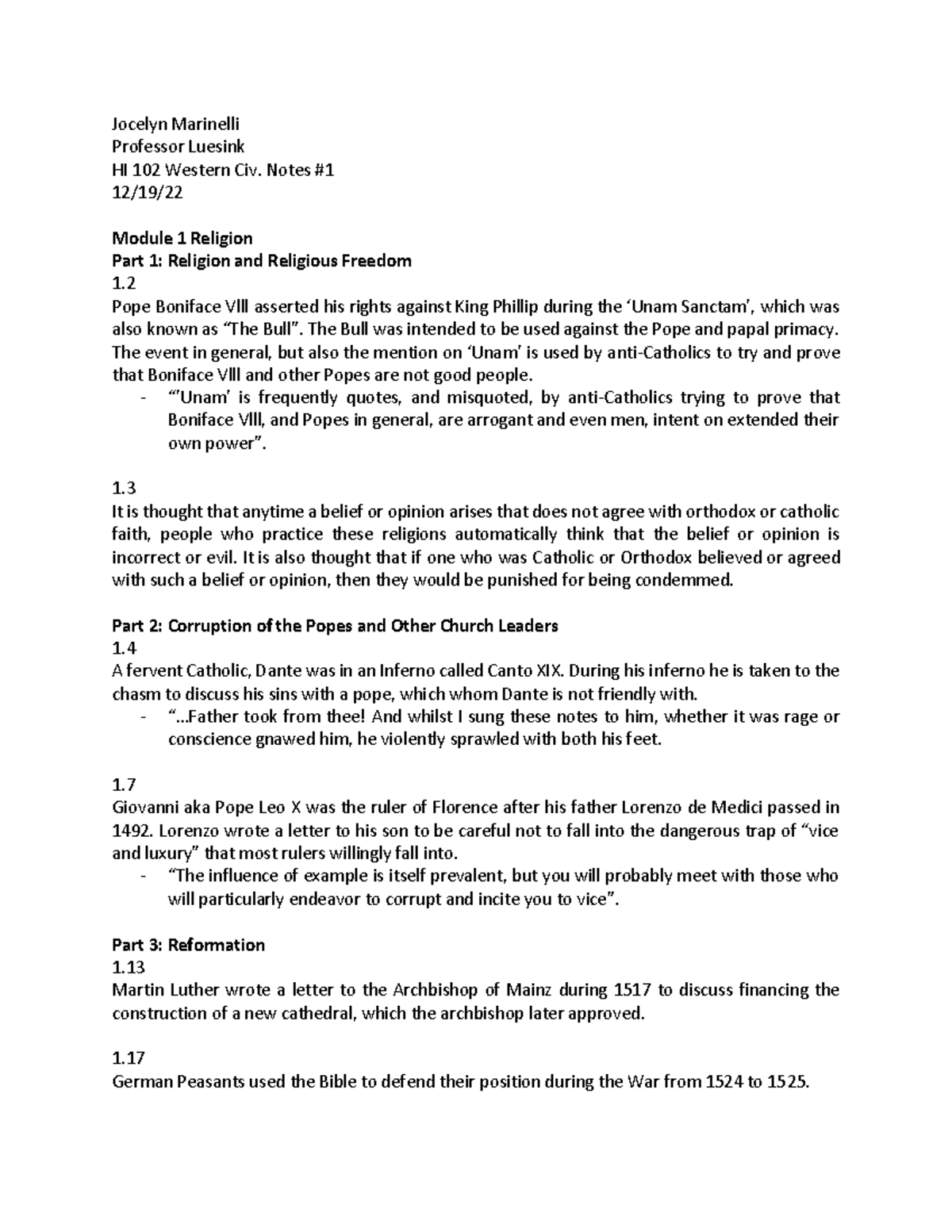 Western Civ Notes #1 - Jocelyn Marinelli Professor Luesink HI 102 ...