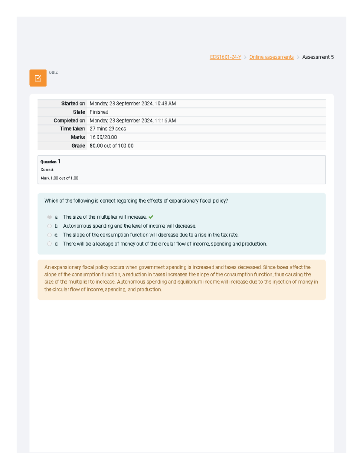 Assessment 5 Chapter 7,8,9 - ECS1601-24-Y Online assessments Assessment ...