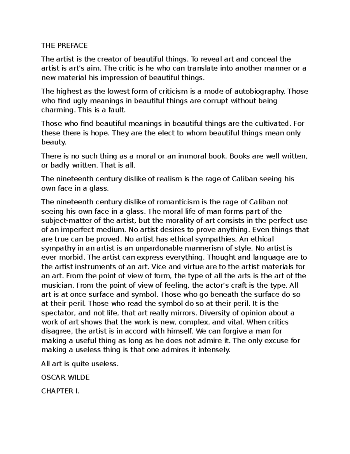 Dorian GRAY. TEXT - Notes on lecture crucial for midterm - THE PREFACE ...