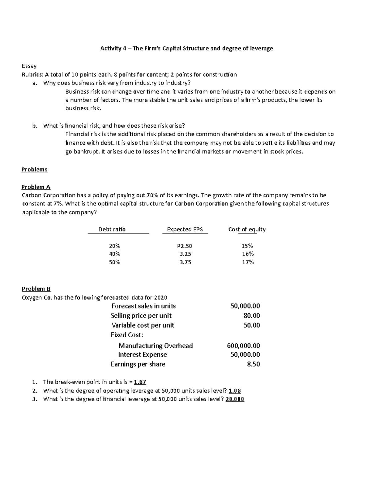 Labayne Assignment 4 - finmar - Acivity 4 – The Firm’s Capital ...