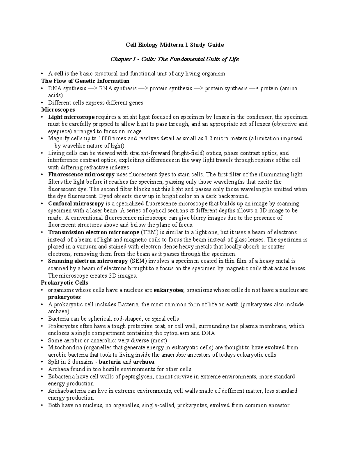 Cell Bio Midterm 2 Notes (last sem) - Cell Biology Midterm 1 Study ...