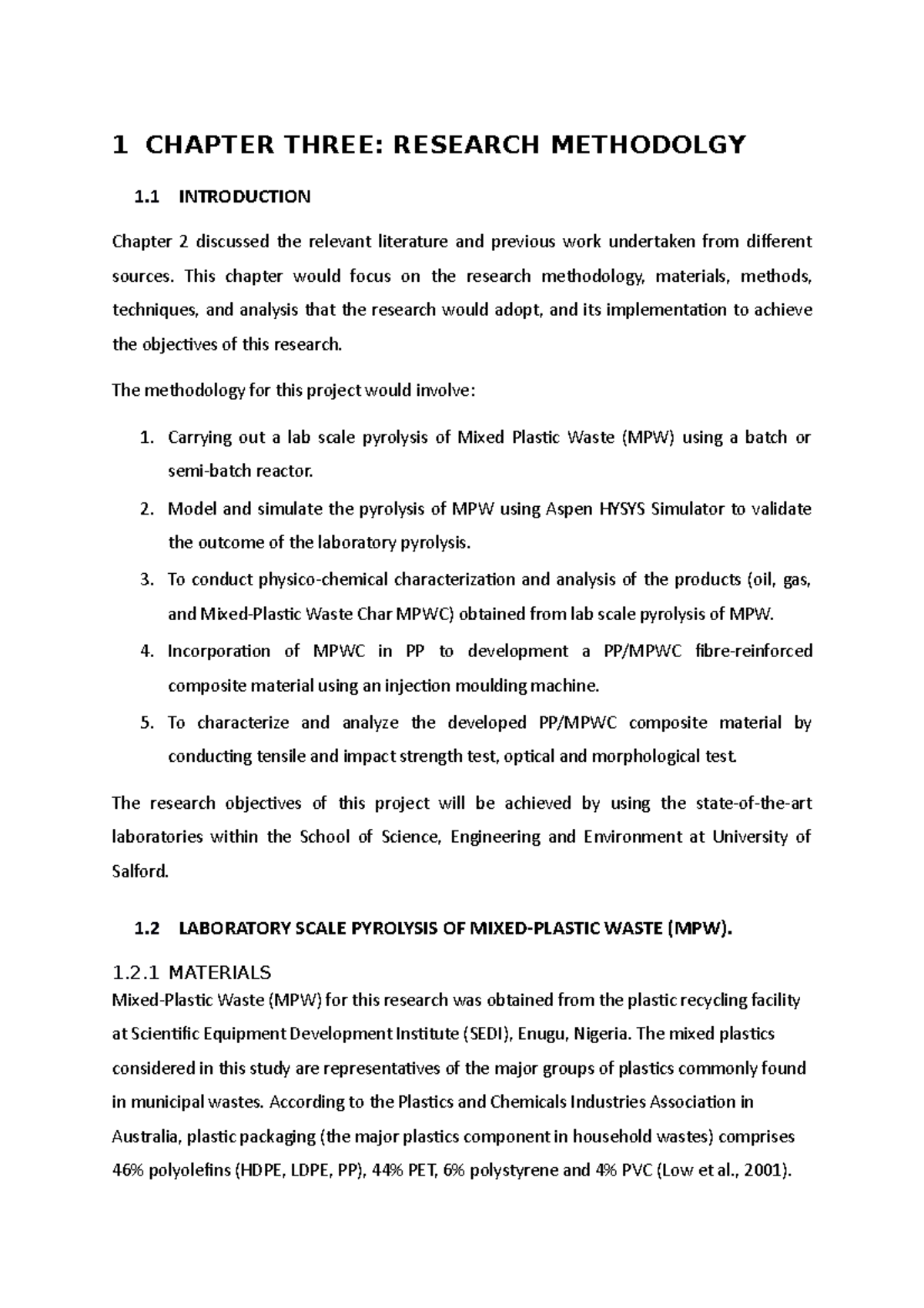 Chapter Three - 1 CHAPTER THREE: RESEARCH METHODOLGY 1 INTRODUCTION ...