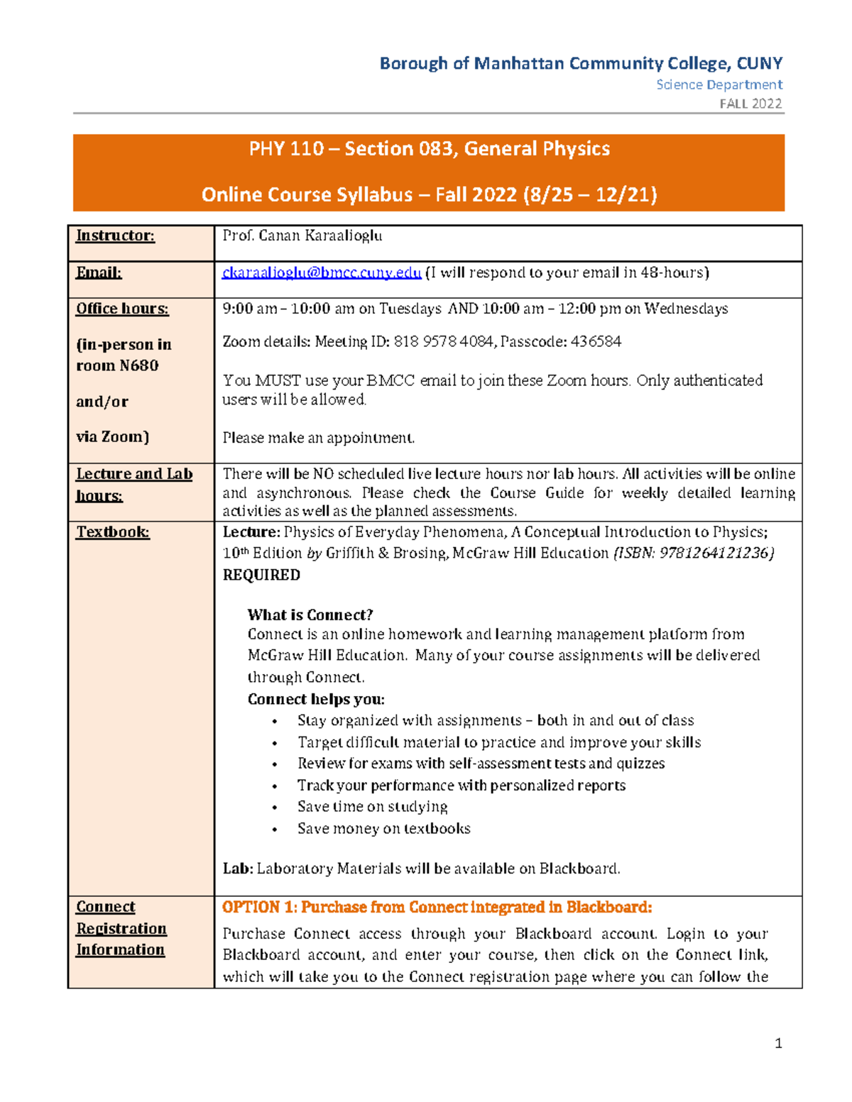 PHY 110 - 083 online Fall 22 Syllabus - Science Department FALL 2022 PHY 110 3 Section 083 ...
