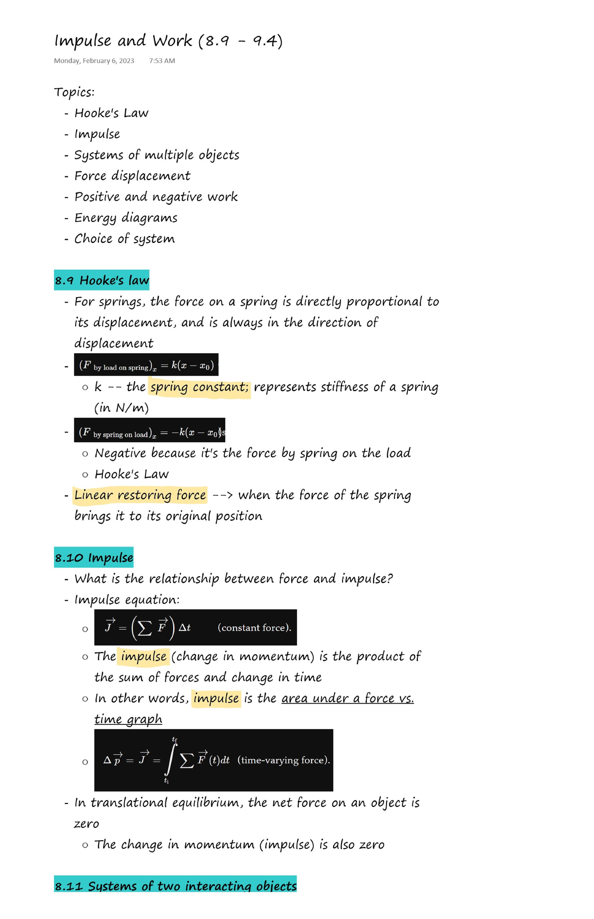 PHYS 121 Summary 8.9 - 9.4 - PHYS 121 - Studocu