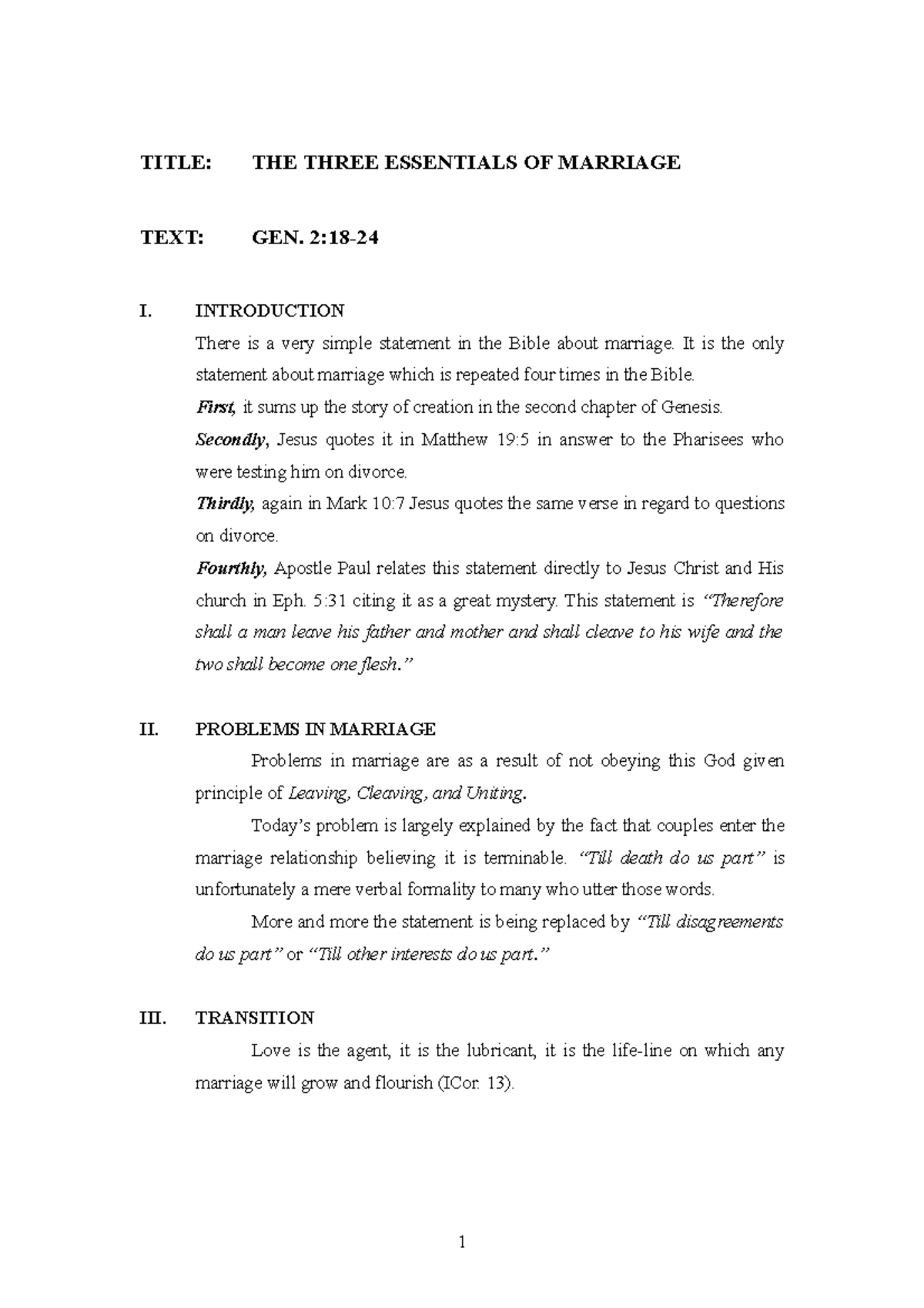 The three Essentials of Marriage - message 2007 - Principles of ...