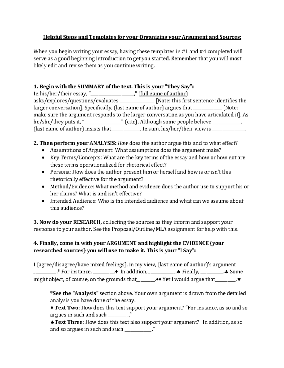 Developing your argument - Helpful Steps and Templates for your ...