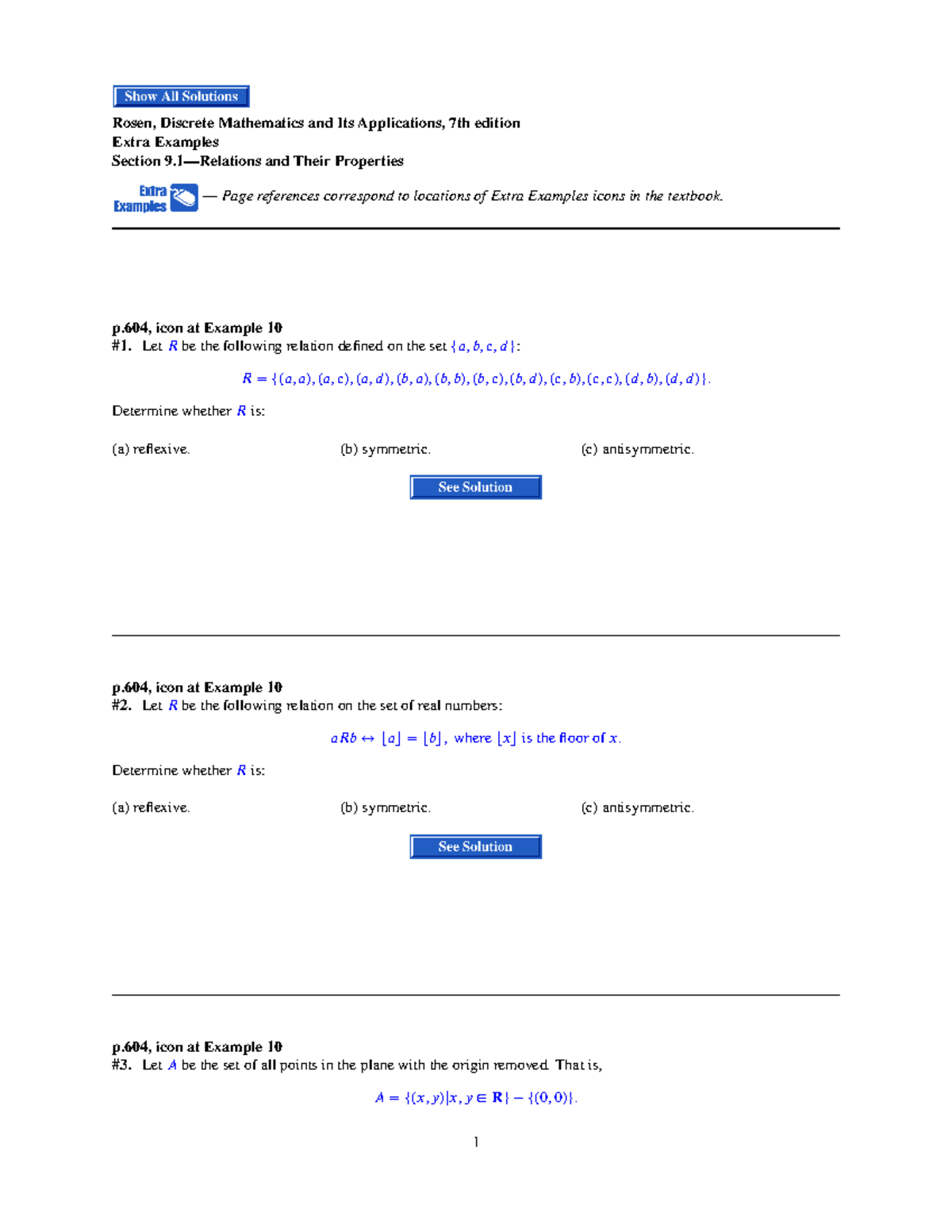 Rosen Section 9.1 Extra Examples - Relations - Rosen, Discrete Mathematics and Its Applications ...