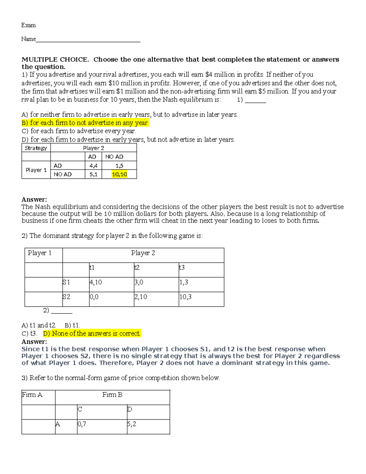 Problem set 2 group solved - Exam Name ...