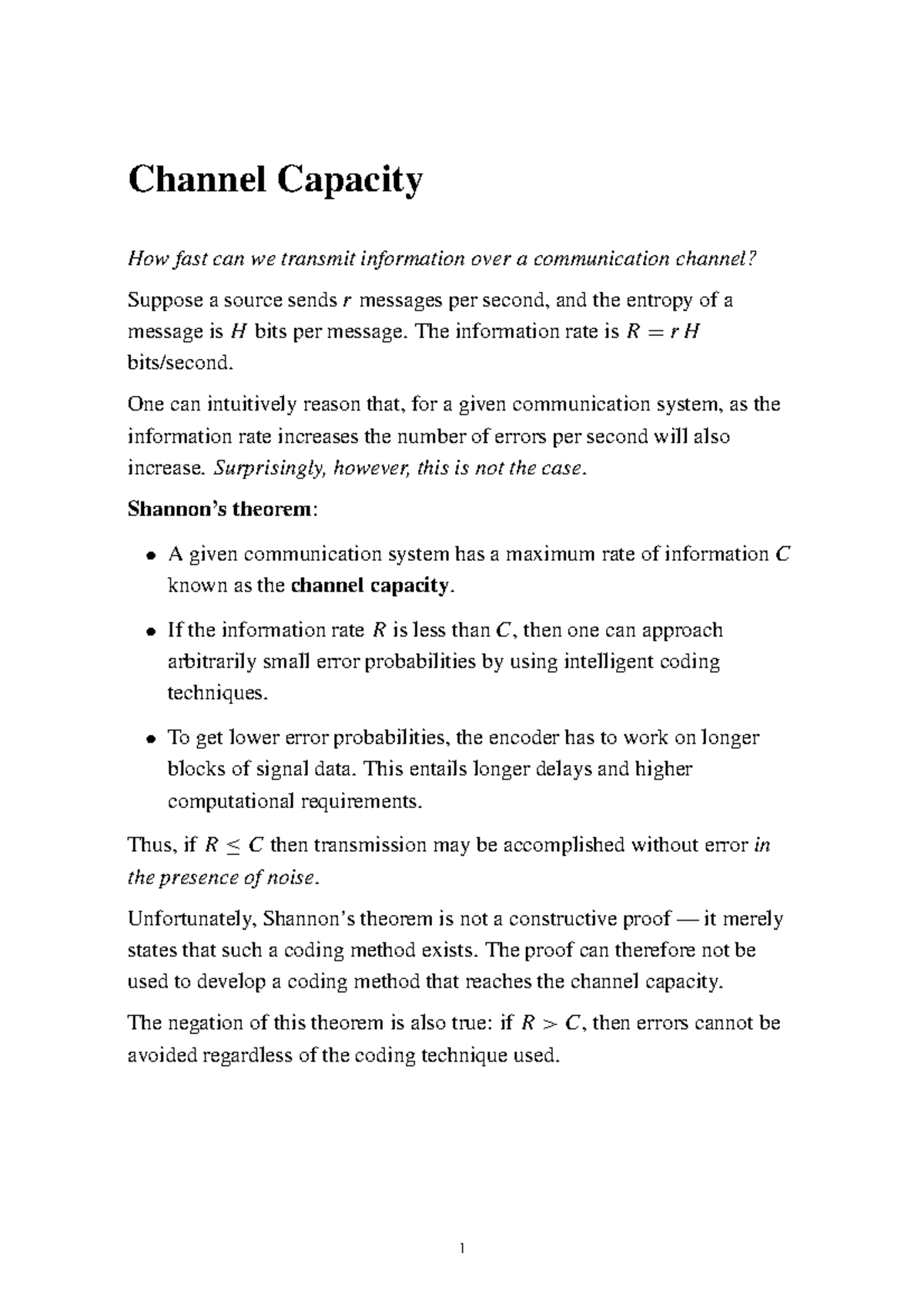 04 chancap - Channel Capacity How fast can we transmit information over ...