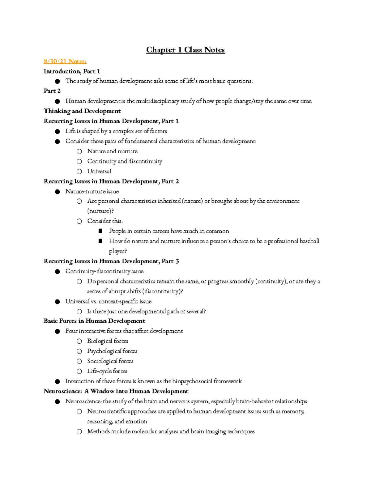 Chapter 1 Class Notes - An exploration of human development across the ...