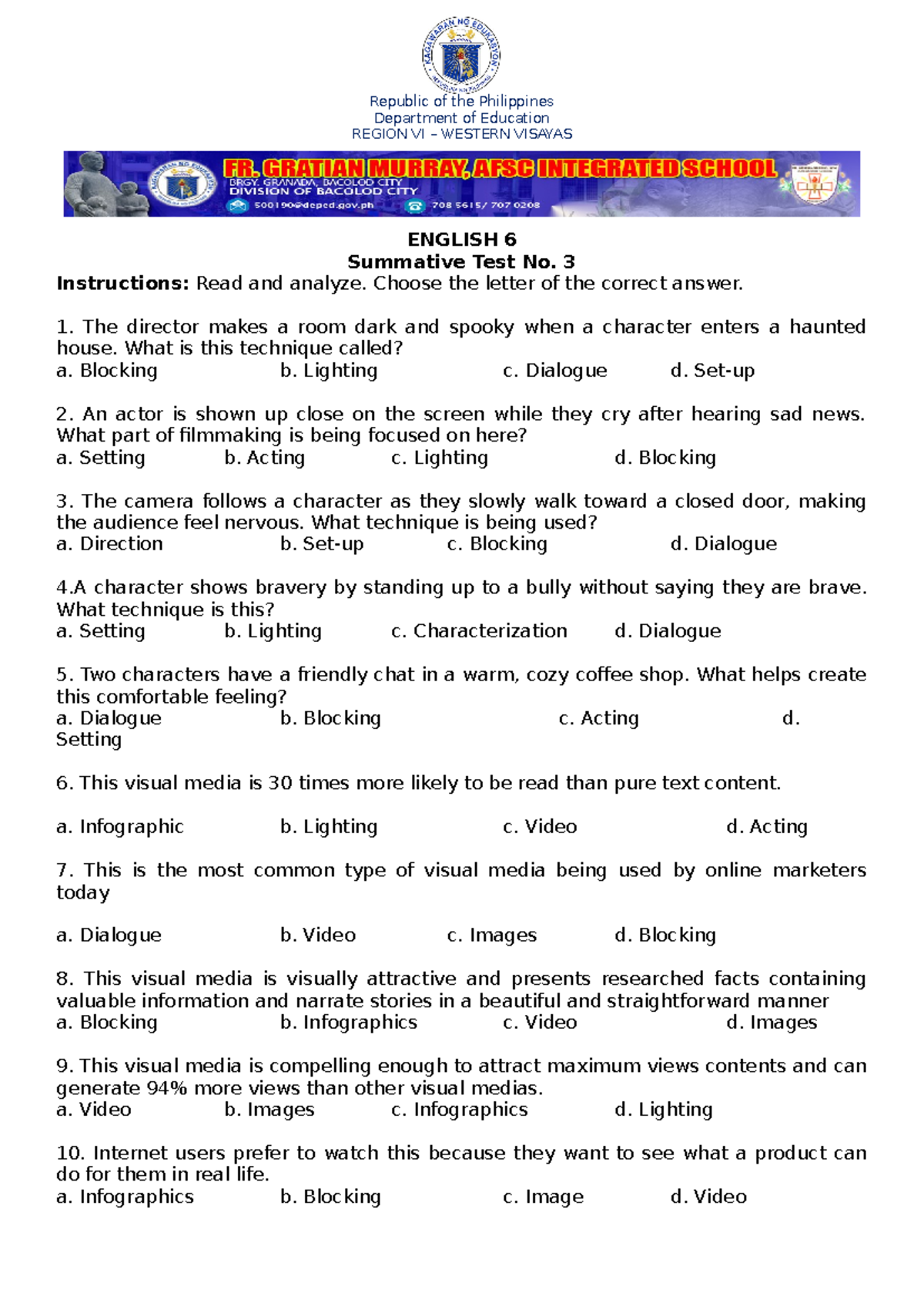 ENGLISH 6 SUMMATIVE TEST 1ST QUARTER - Republic of the Philippines ...