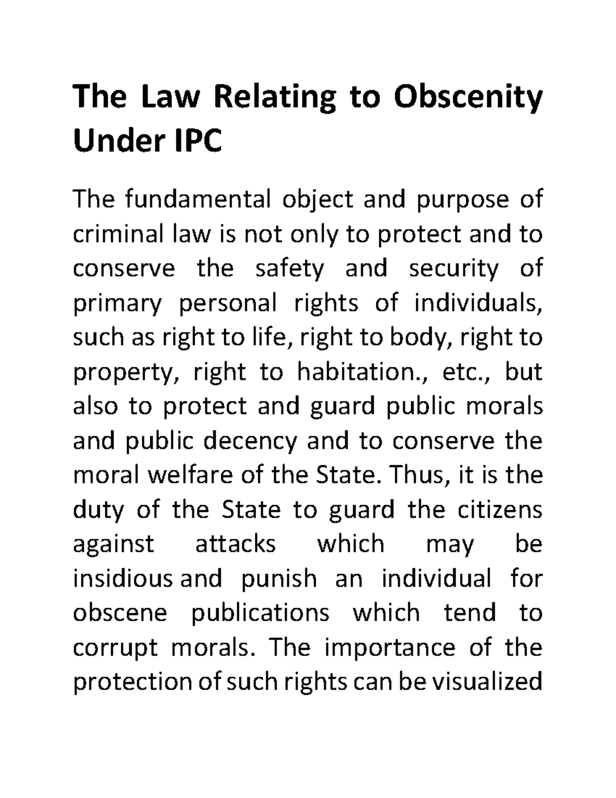 Obscenity - The Law Relating to Obscenity Under IPC The fundamental ...