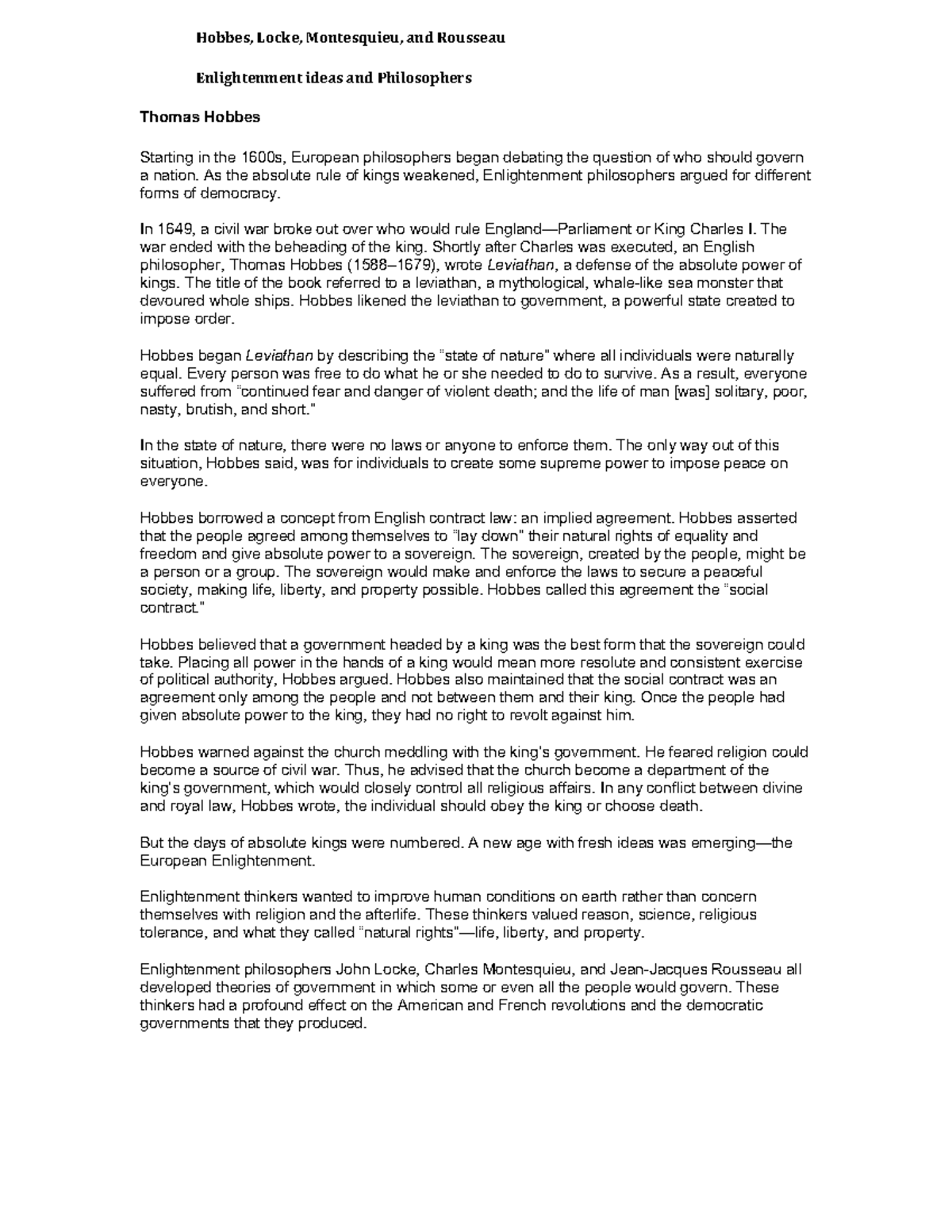 Enlightenment thinkers - Enlightenment ideas and Philosophers Thomas ...