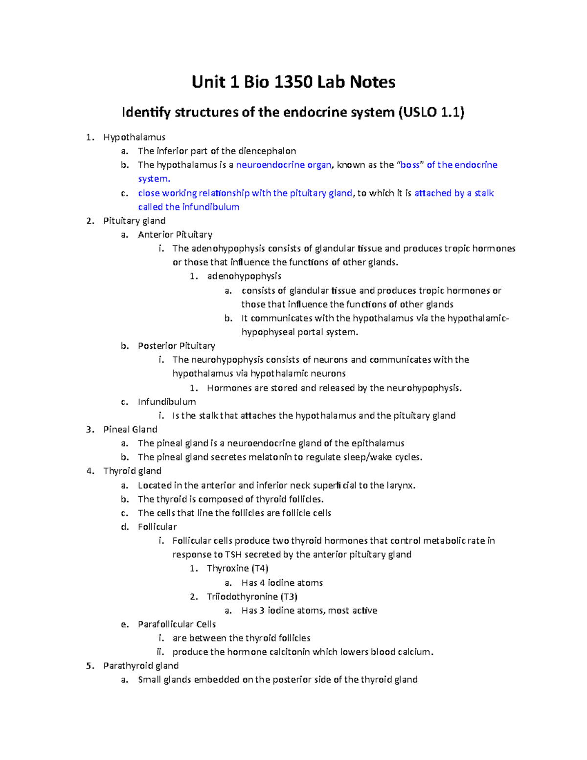 Unit 1 Bio 1350 Lab Notes - Unit 1 Bio 1350 Lab Notes Identify ...