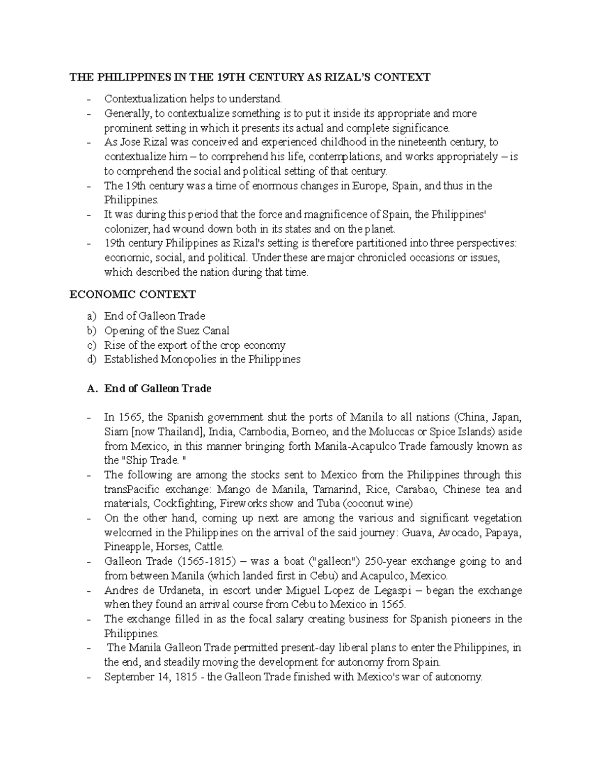 THE Philippines IN THE 19TH Century AS Rizal’S Context - THE ...