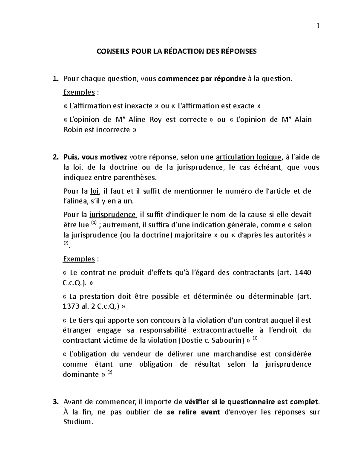 C Conseils POUR LES Réponses - CONSEILS POUR LA RÉDACTION DES RÉPONSES ...