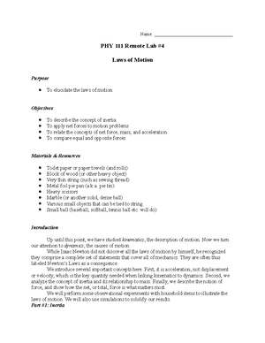 Phy 111 remote lab 05 - mechanical forces - PHY 111L - USM - Studocu