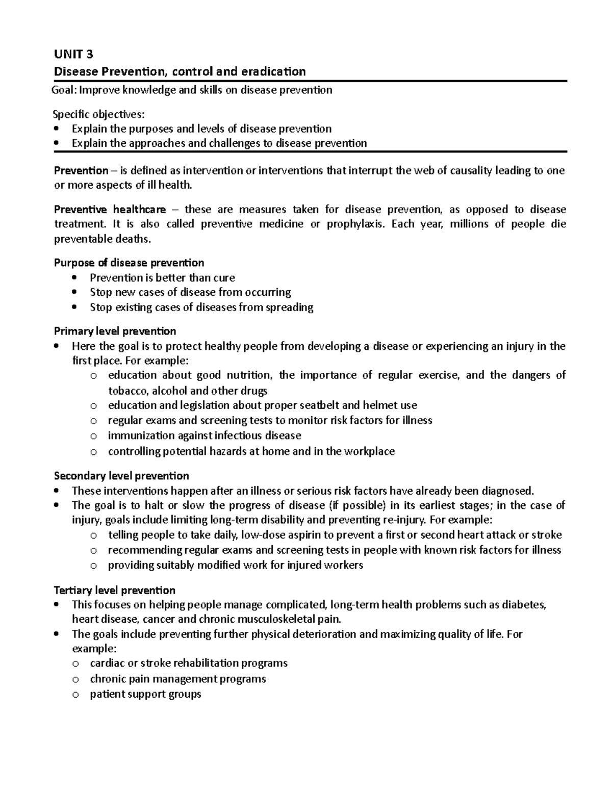 Unit 3 Disease Prevention - UNIT 3 Disease Prevention, control and ...