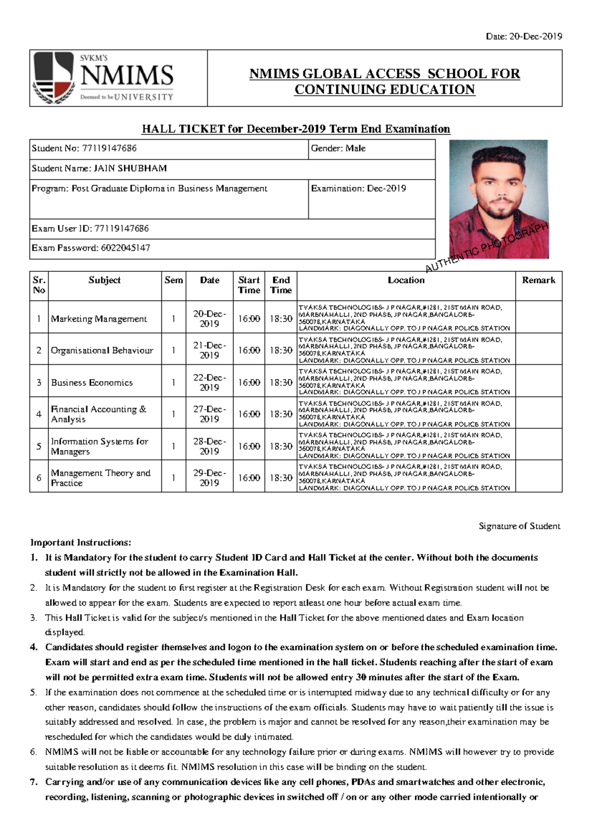 E Hall Ticket Dec2019 77119147686 Hall Ticket Dec 2019 - 1. 2. 3. 4. 5 ...