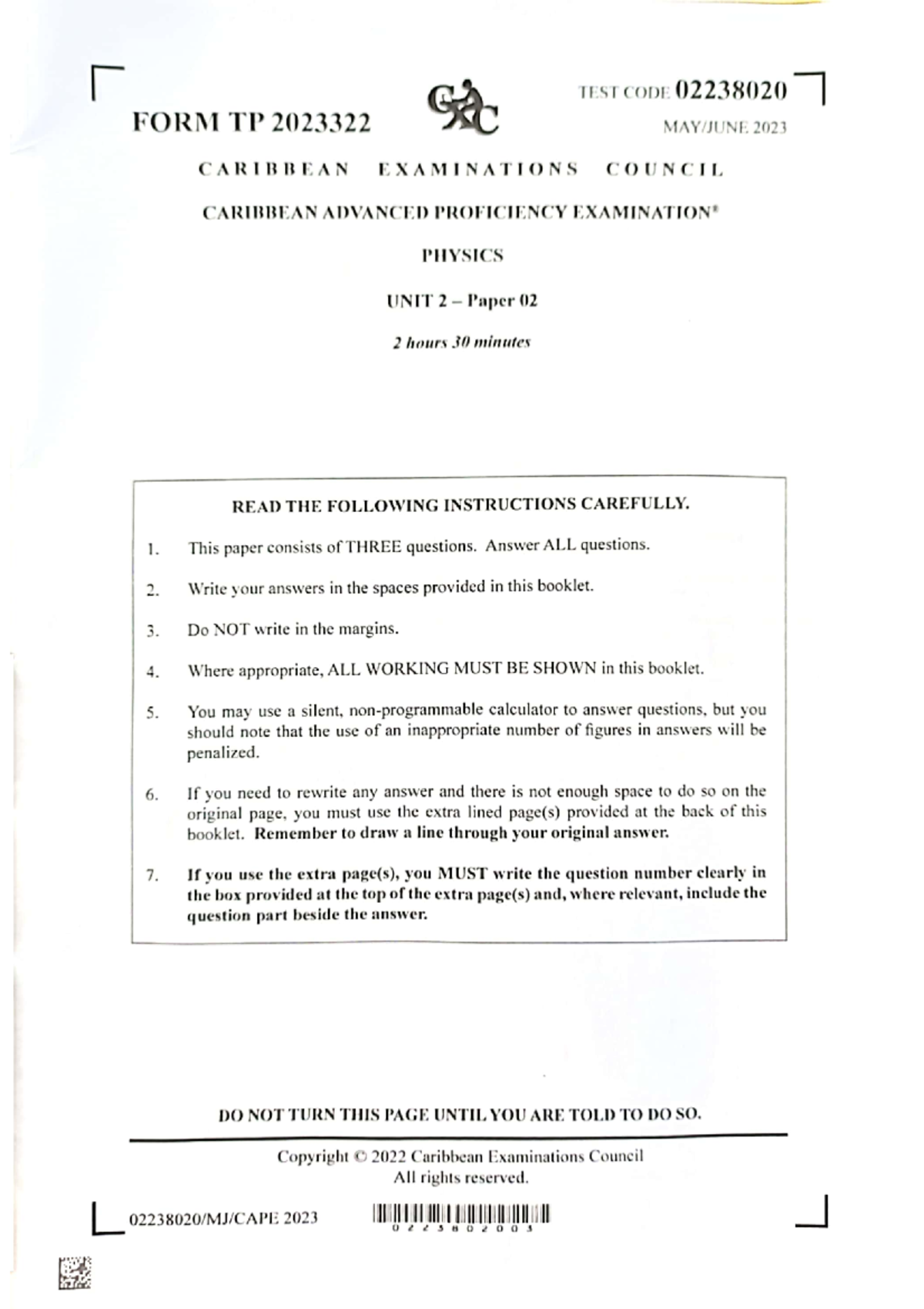 2023 Physics Cape U2 P2 - PPQ - Studocu