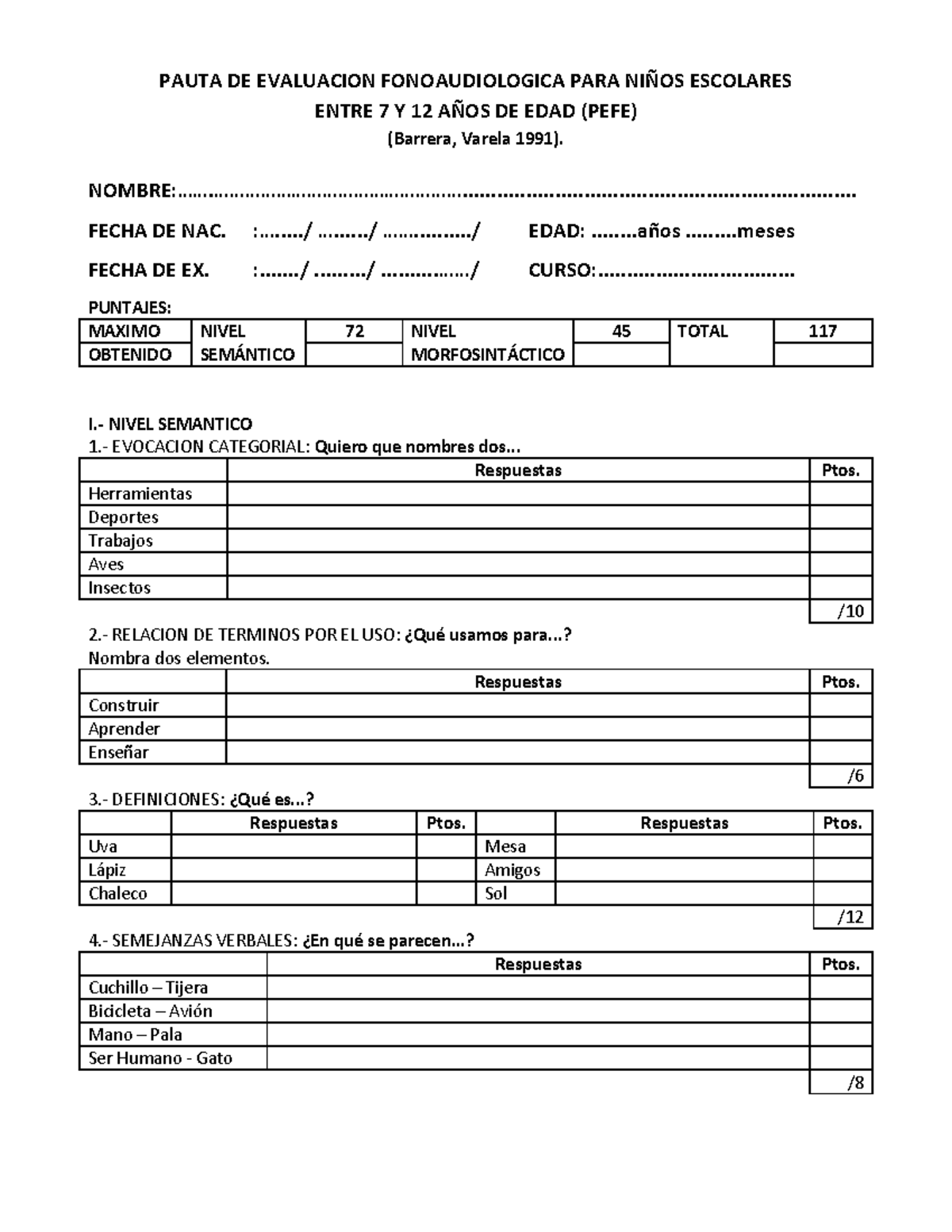 Test PEFE - TEST PEFE - PAUTA DE EVALUACION FONOAUDIOLOGICA PARA NIÑOS ...