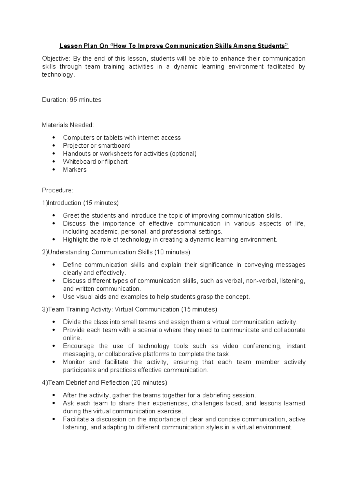 TUTORIAL HRM549 - Lesson Plan On “How To Improve Communication Skills ...