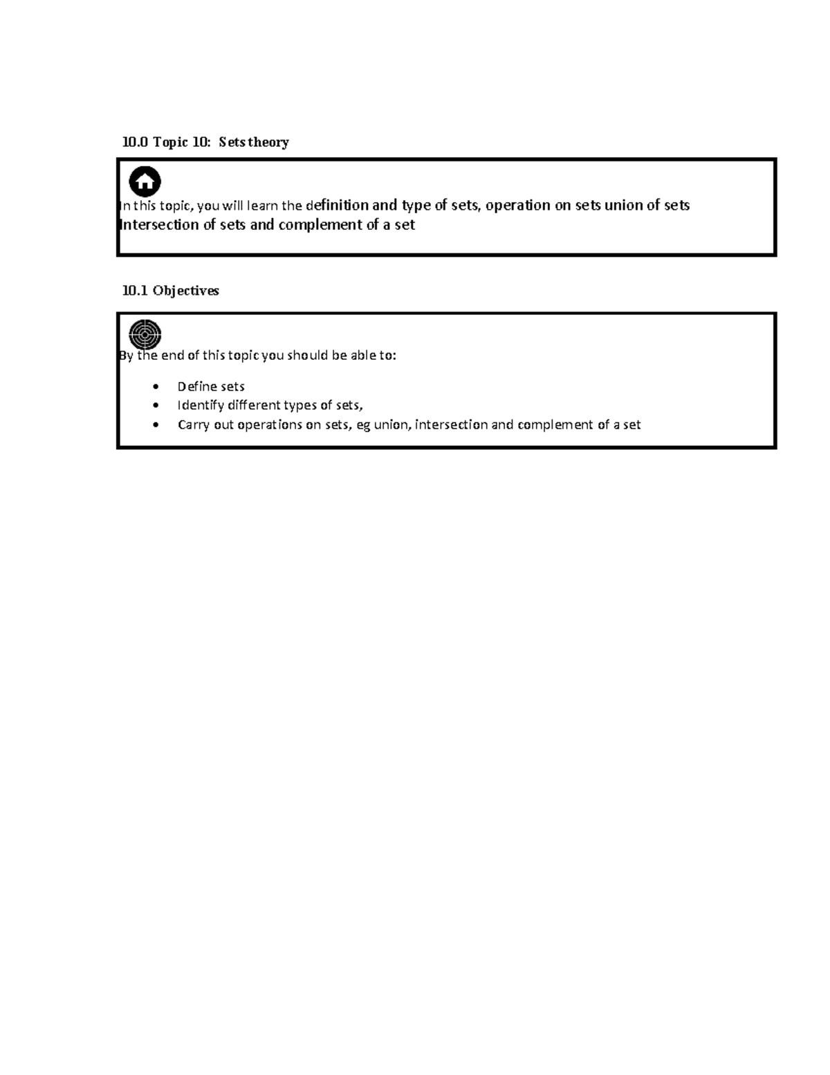 Topic 10 Notes ON SET Theory - 6 10 Topic 10: Sets theory 10 Objectives ...