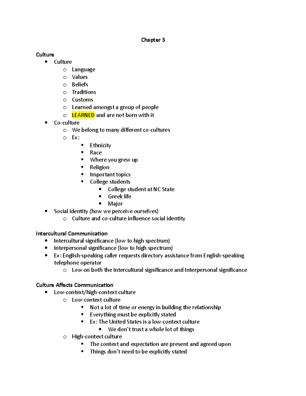 Chapter 3 Lecture Notes COM 112 - Chapter 3 Culture Culture o Language ...