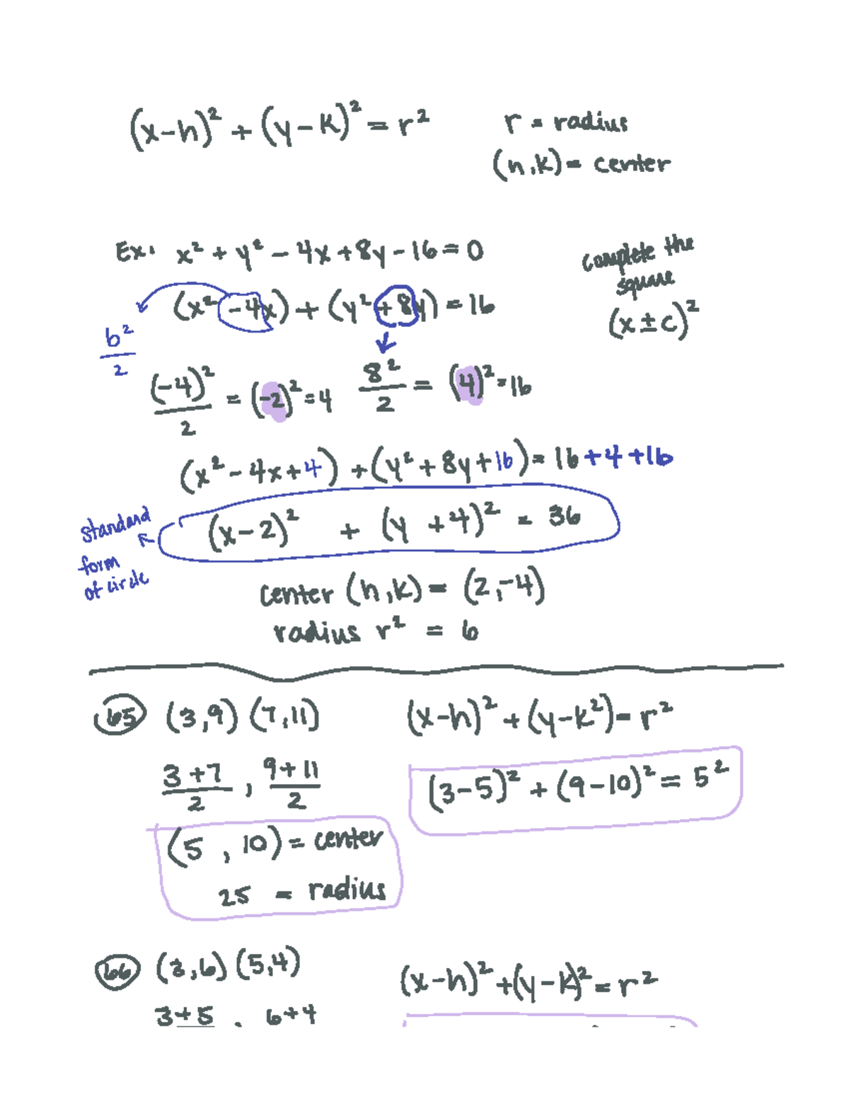 Circles - Osborne - x h y k r r radius Chik center Ex x y 4 84 16 0 ...