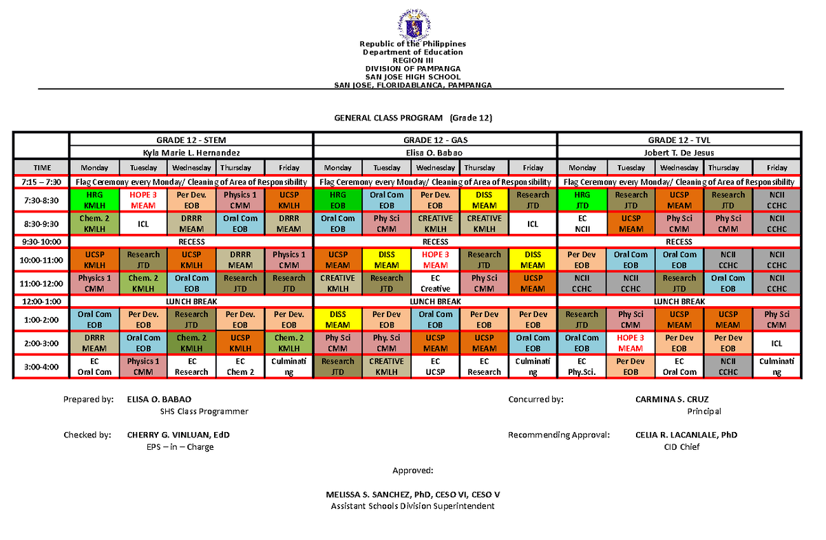 1st Sem General Class Program 2022 - 2023 - Department of Education ...