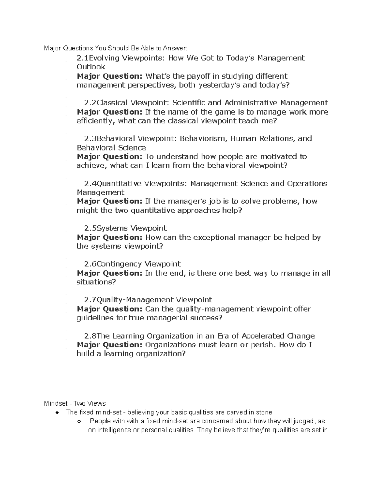 Chapter 2 Management Theory - Major Questions You Should Be Able to ...