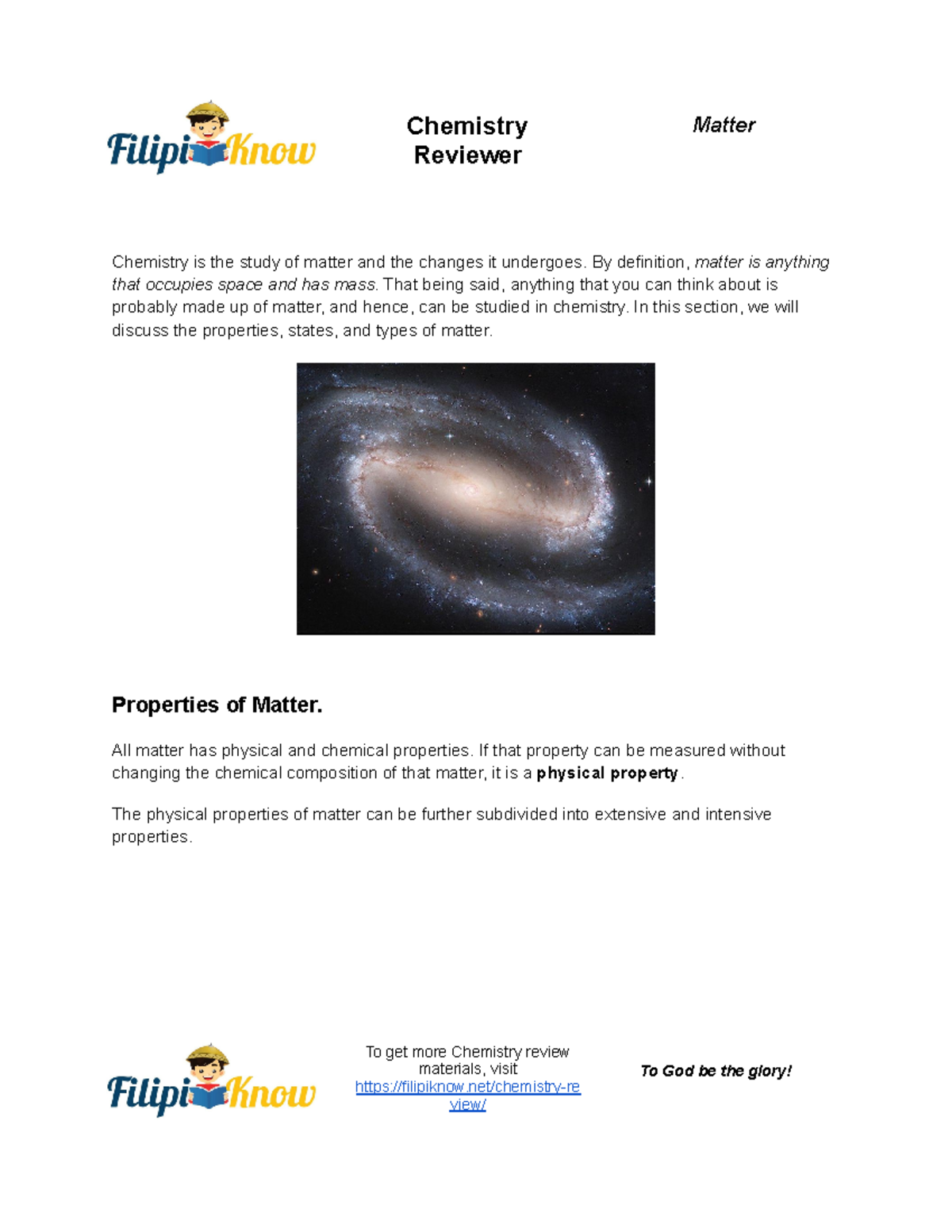 Chemistry Matter-Review-revised - Chemistry Reviewer Chemistry is the ...