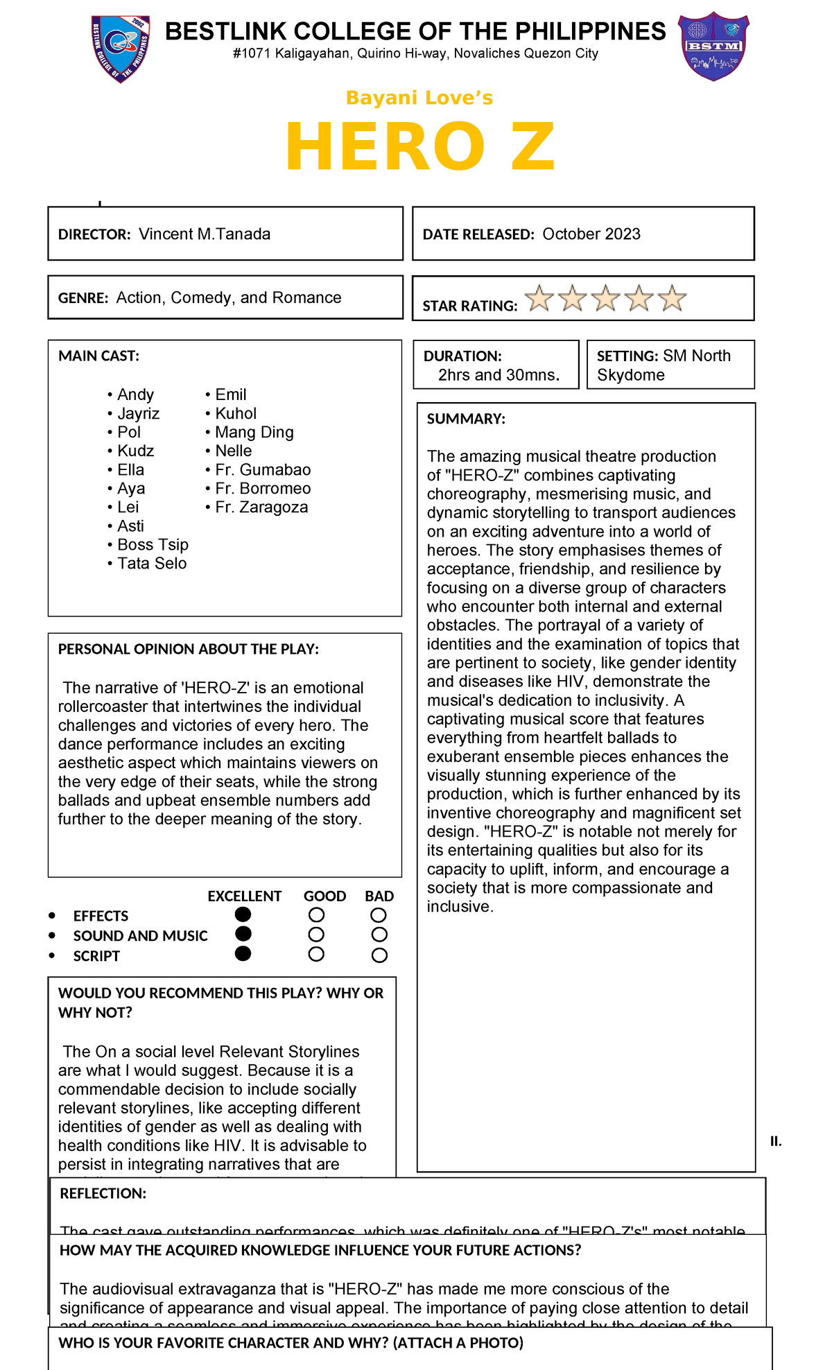 Barril HERO-Z - I. EXCELLENT GOOD BAD EFFECTS SOUND AND MUSIC SCRIPT II ...
