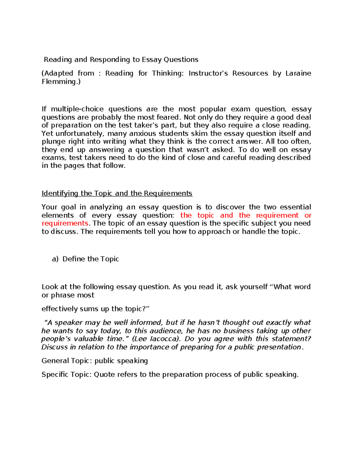 Reading and Responding to Essay Questions - ) If multiple-choice ...