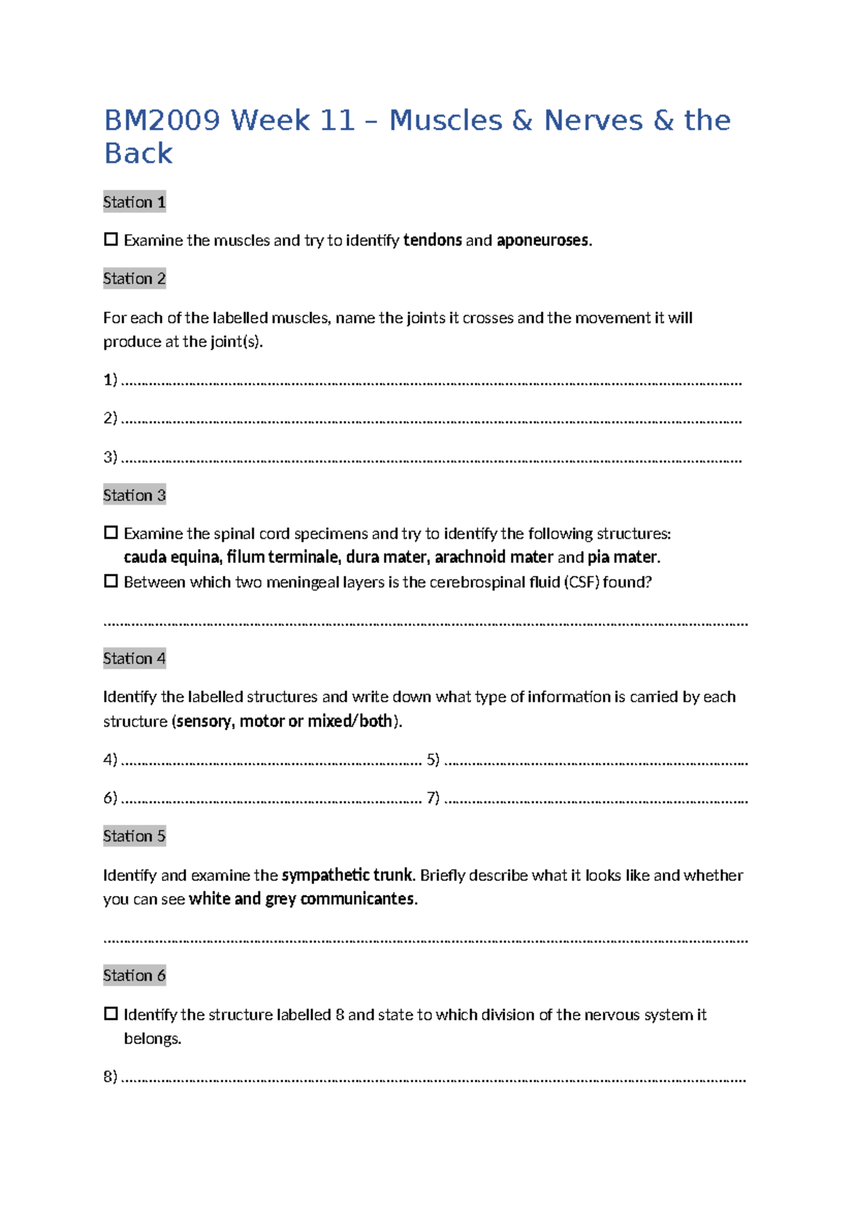 BM2009 Week 11 - Worksheet - BM2009 Week 11 – Muscles & Nerves & the ...