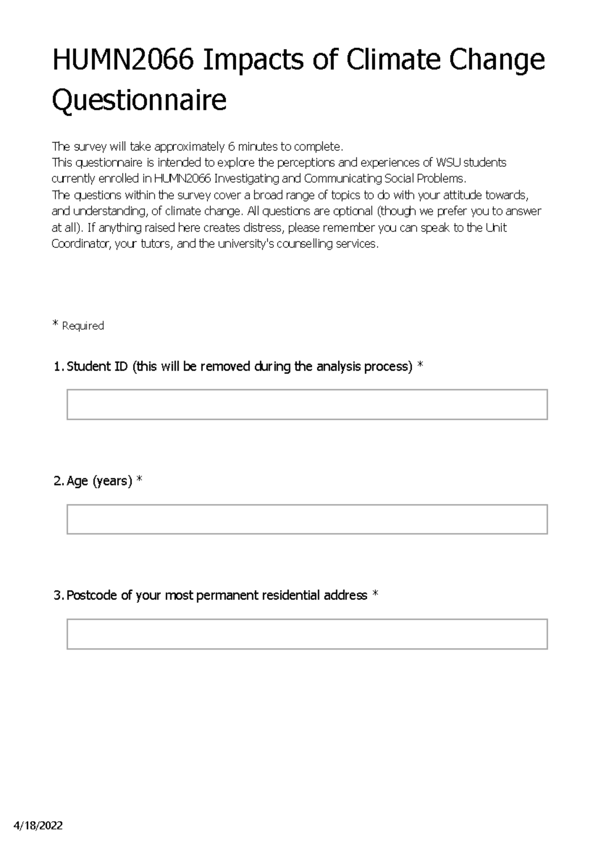 HUMN2066 Impacts of Climate Change Questionnaire (Preview) Microsoft ...