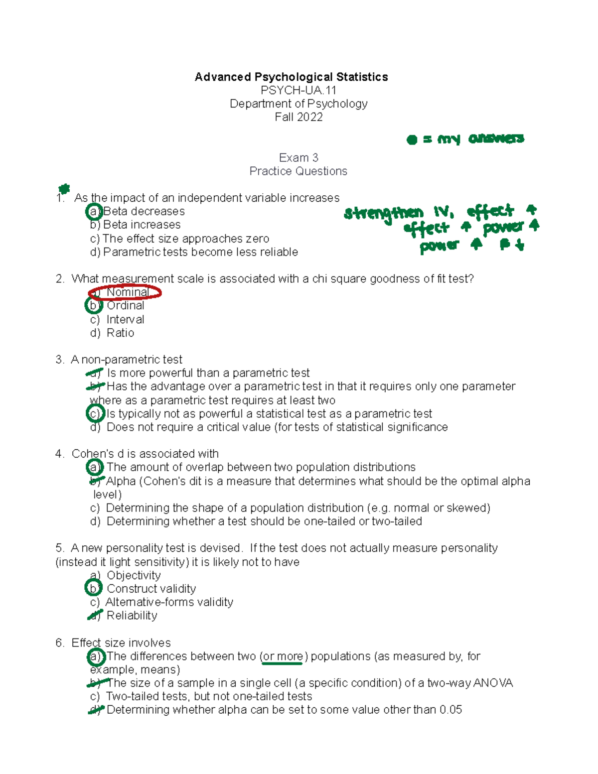 APS exam 3 practice questions - Advanced Psychological Statistics PSYCH ...