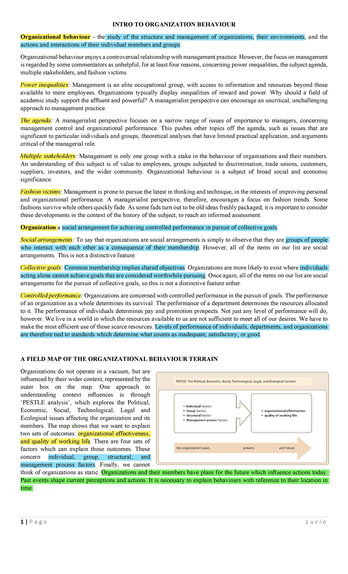 Introduction to Human Behavior in Organizations A field map of ...