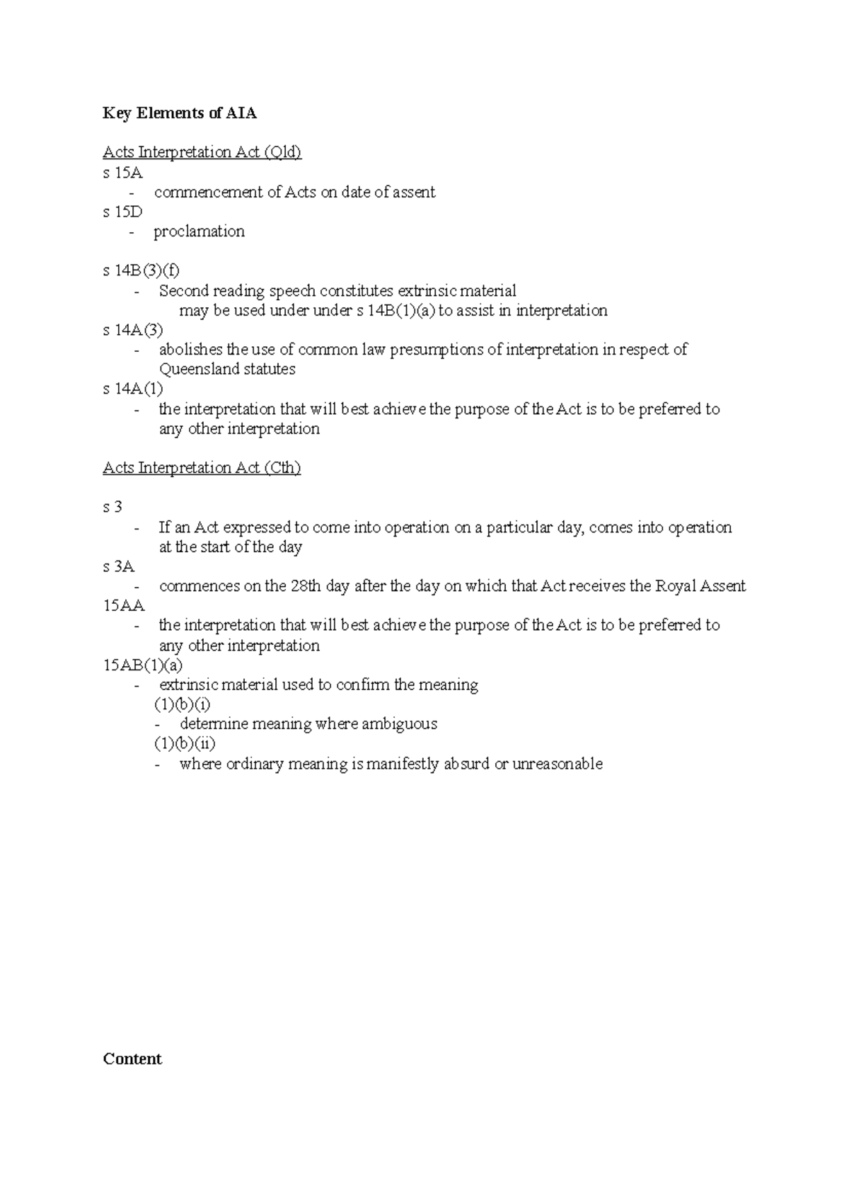 Key Elements of AIA - Key Elements of AIA Acts Interpretation Act (Qld ...