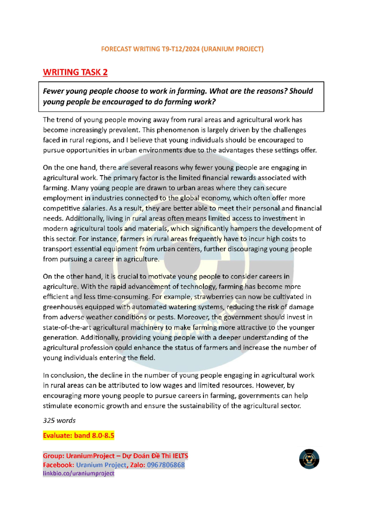 Writing Task 2 - FORECAST WRITING (URANIUM PROJECT) WRITING TASK 2 ...