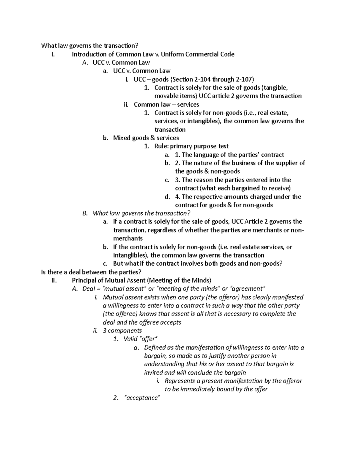 Contracts - Class Outline - What law governs the transaction? I ...