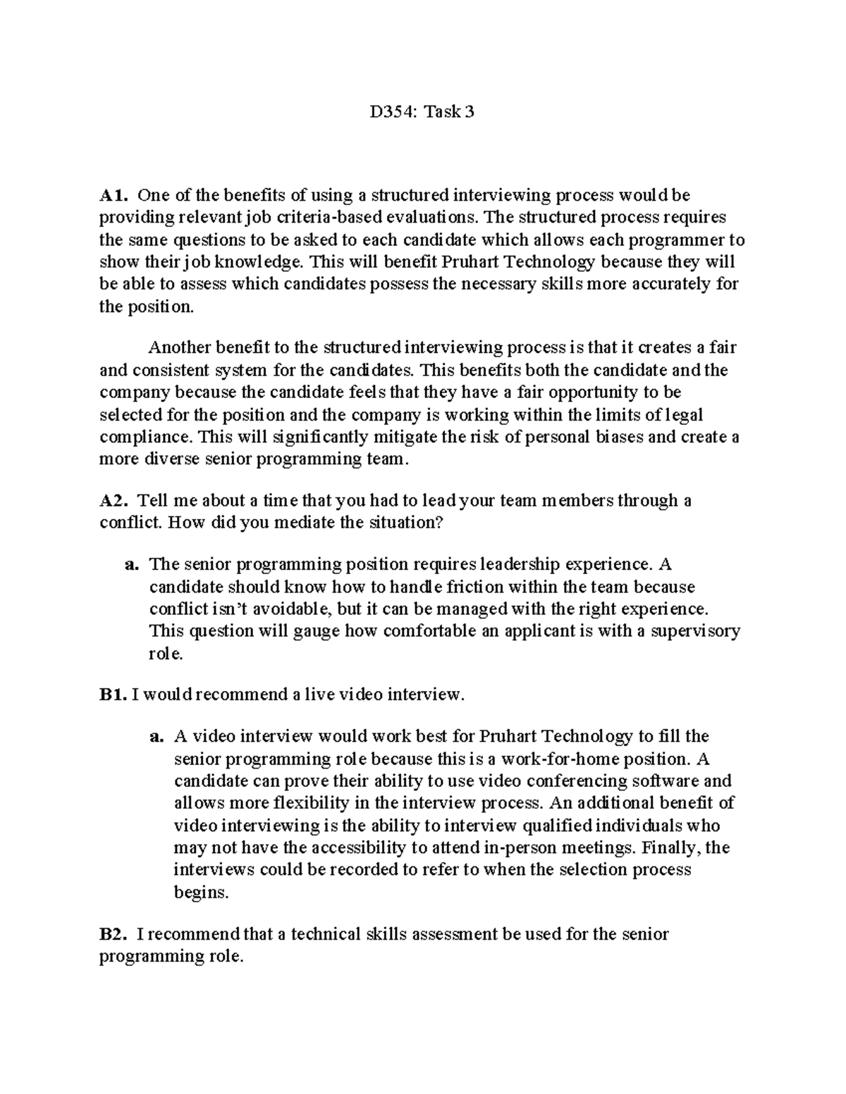 Whitneysmith - D354- Task 3-passed 1st try - D354: Task 3 A1. One of ...