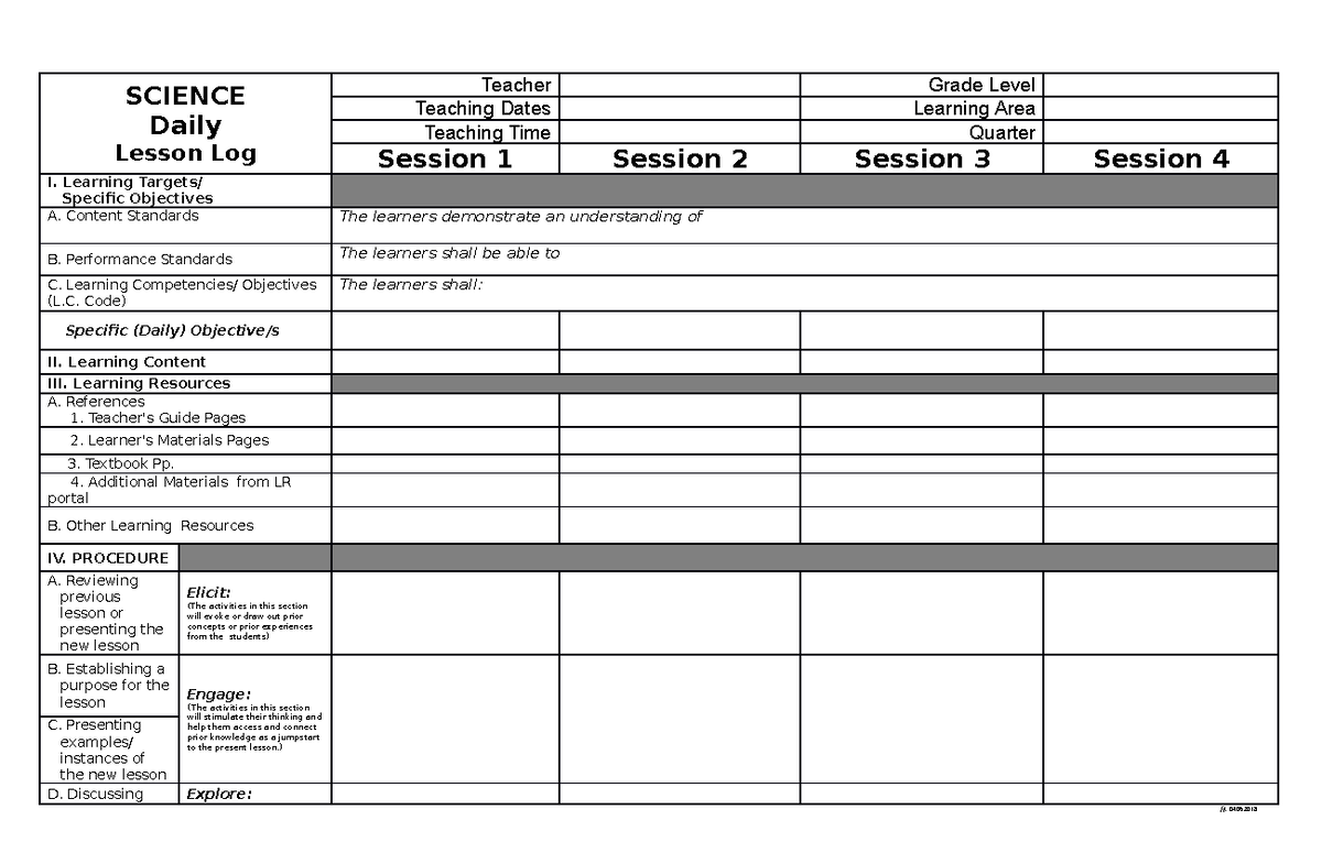 DLL 7Es Template - 7 E's - SCIENCE Daily Lesson Log Teacher Grade Level ...