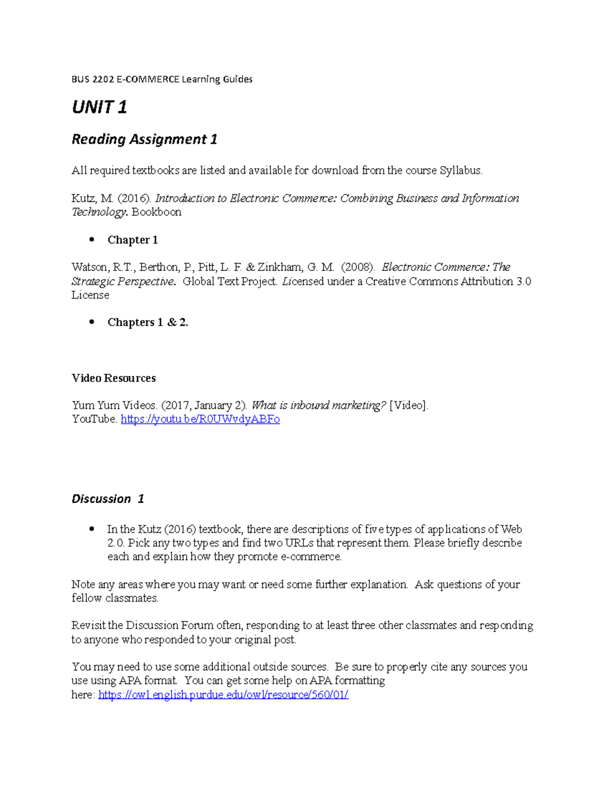 BUS 2202 E- Commerce Learning Guides 1-8 - BUS 2202 - UoPeople - Studocu