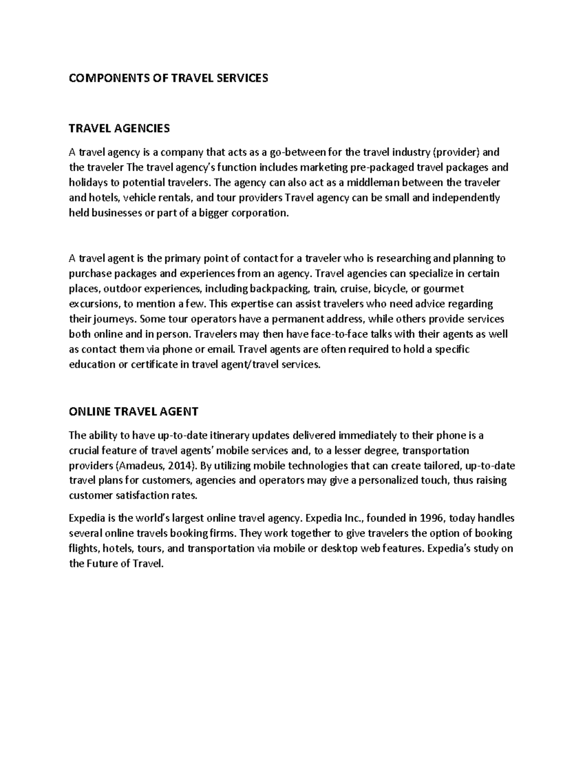Components OF Travel Services - Studocu