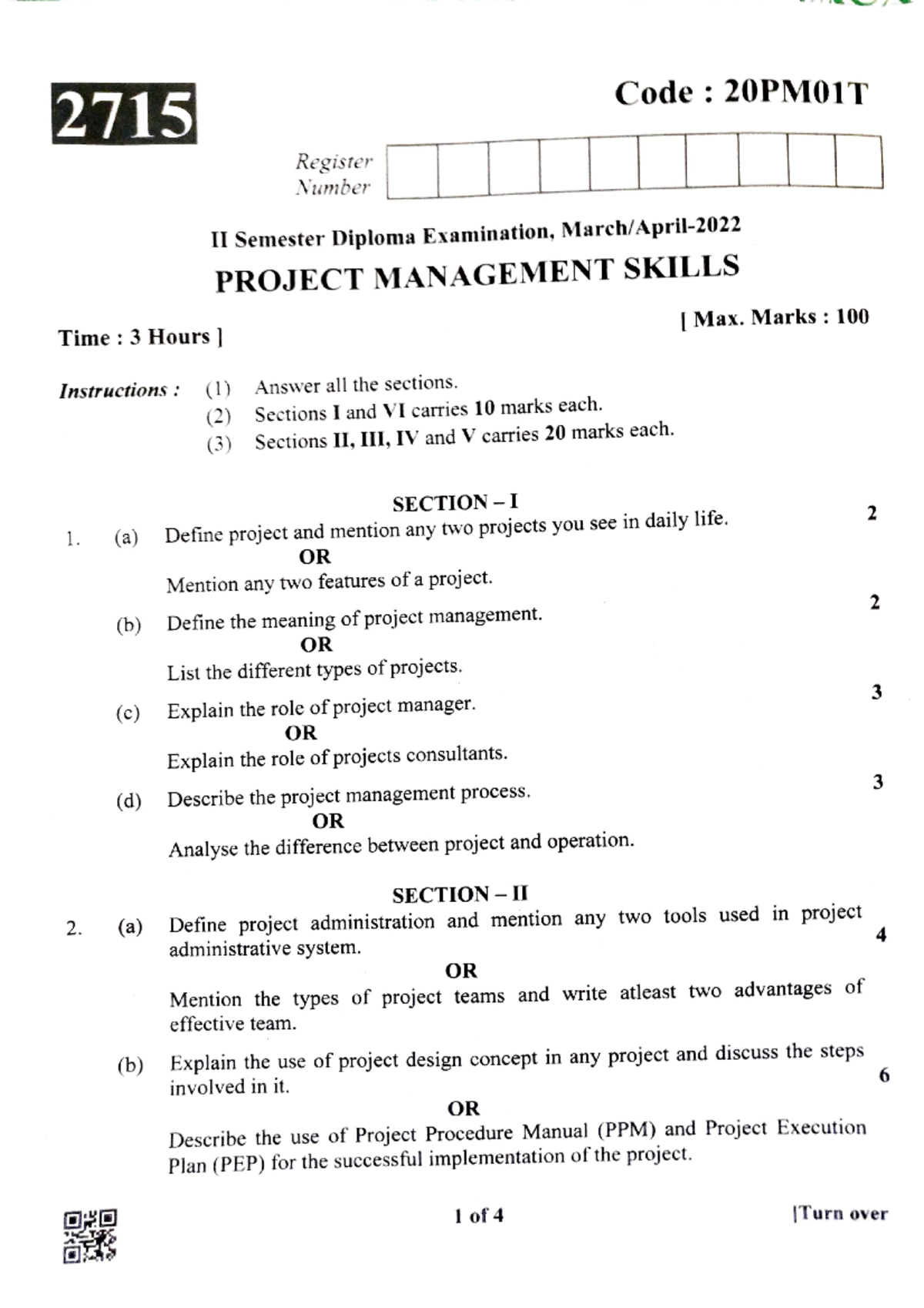 PMS QP March 2022 Diploma 2nd Sem Project Management Skill Questions