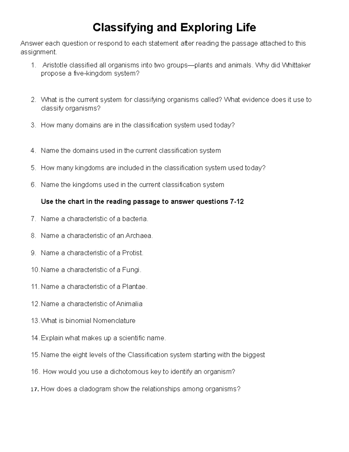 Classification Reading Assignment - Classifying and Exploring Life ...