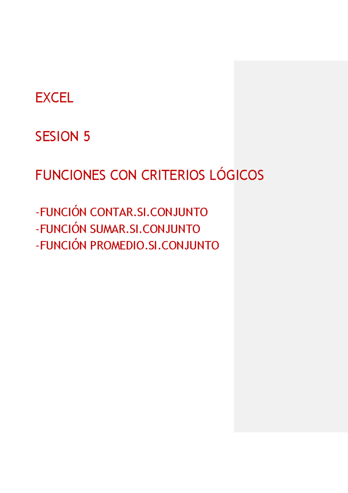 Sesion 05 FUNC Contar - EXCEL - EXCEL SESION 5 FUNCIONES CON CRITERIOS LÓGICOS - FUNCIÓN CONTAR ...