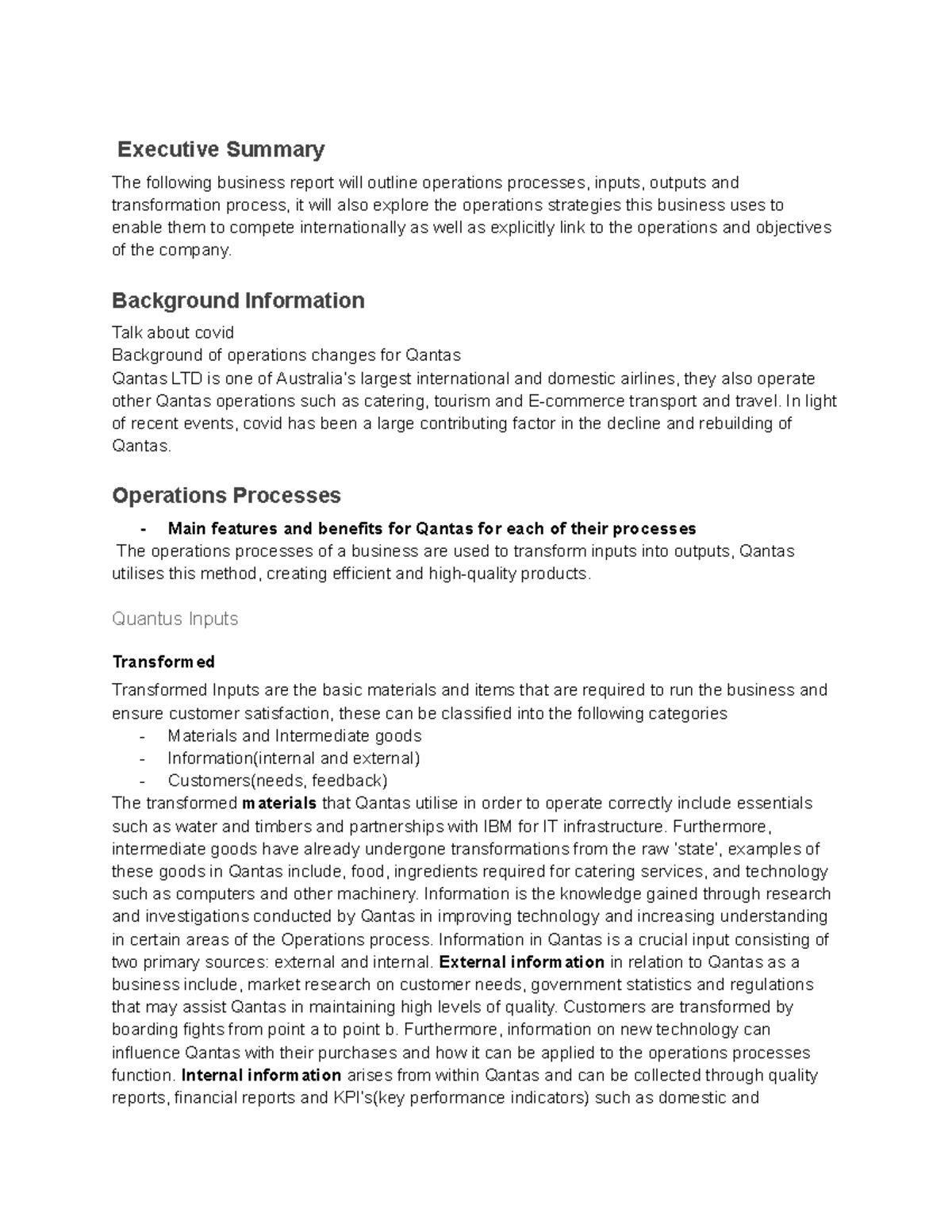 Yr 12 Business Assignment Operations - Executive Summary The following ...